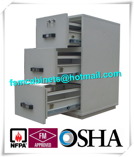 Steel 3 Drawer Fireproof Safety Cabinet , Fire Resistant File Cabinet ...